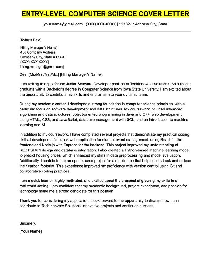Computer Science Cover Letter | Free Downloadable Sample