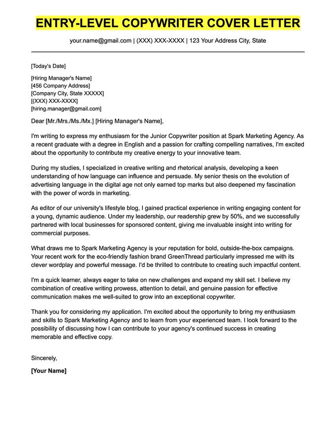 Copywriter Cover Letter Example & Writing Guide