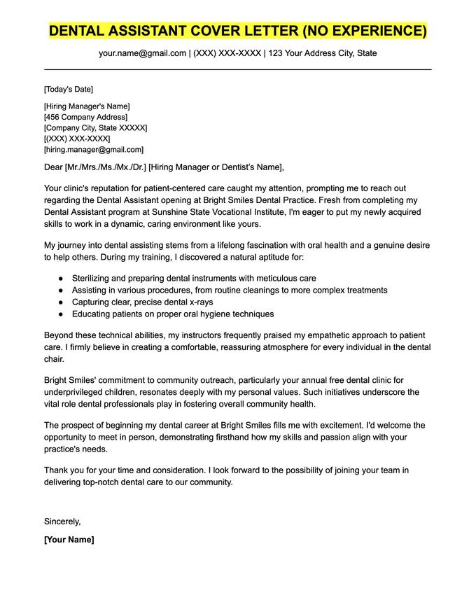 Dental Assistant Cover Letter Sample | Resume Genius