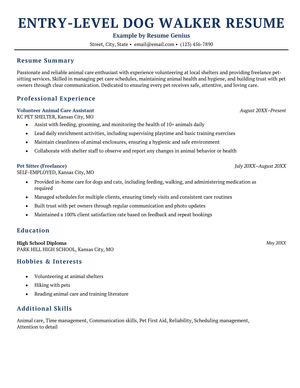 Dog Walker Resume - Example & Template (Free Download)