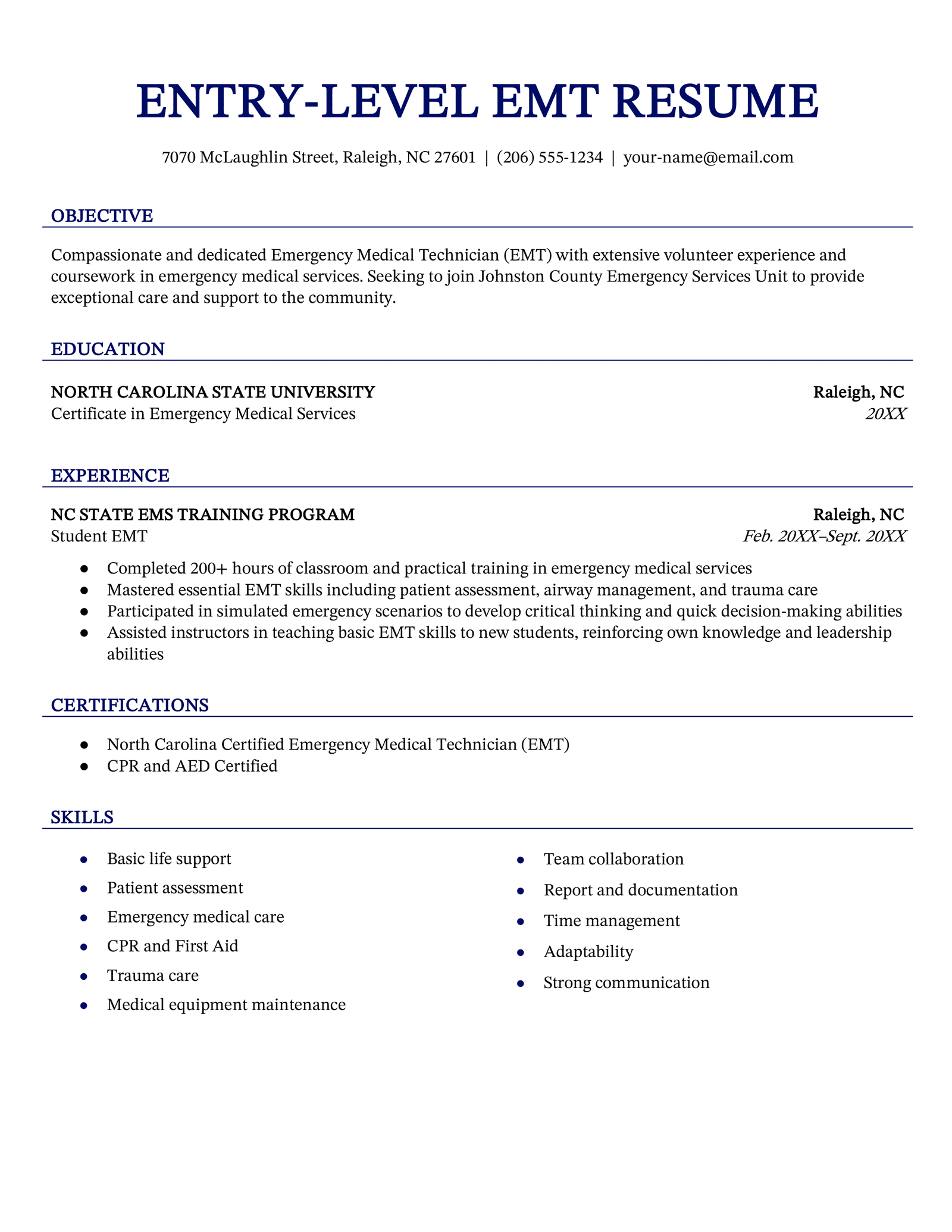 4 EMT Resume Examples & Writing Tips for 2025
