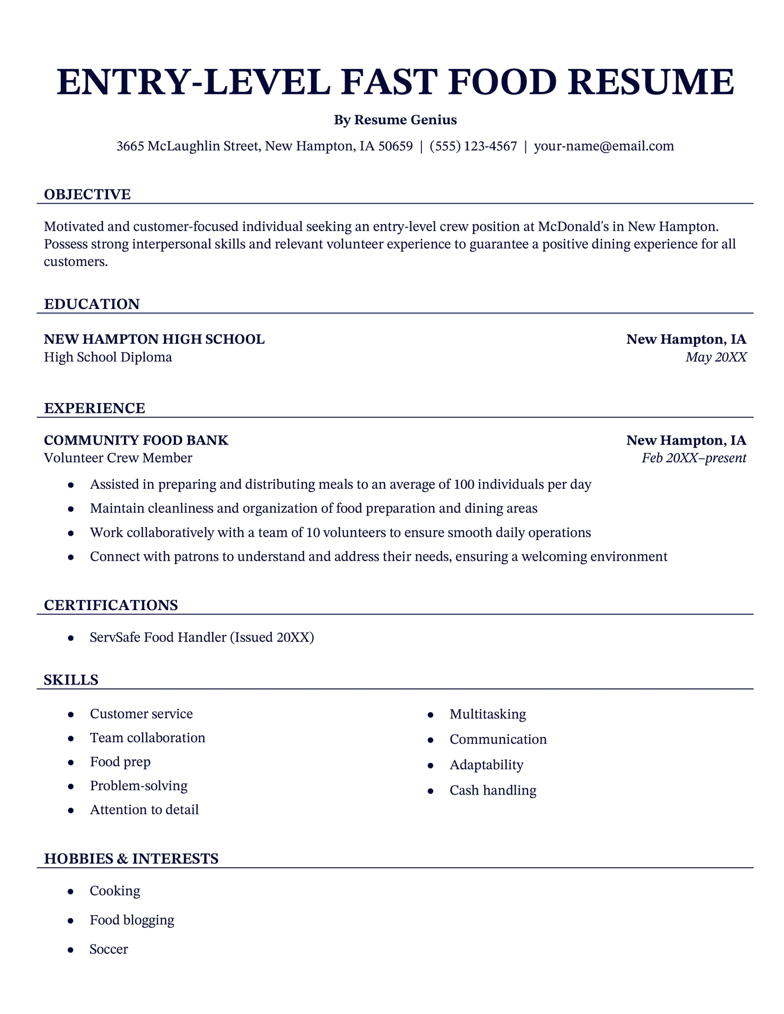 7 Fast Food Resume Examples & Writing Guide for 2025