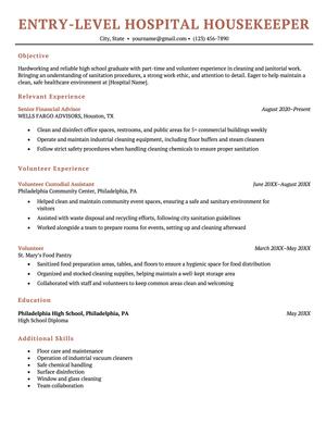Hospital Housekeeping Resume: 2 Examples & Skills to List