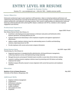 Entry Level Hr Resume Sample Resume Example Gallery Riset