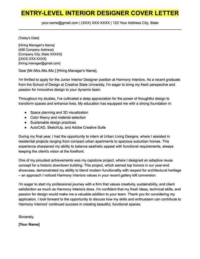 Interior Design Cover Letter [Example for Download]