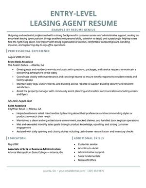Leasing Agent Resume Examples and Template for 2025
