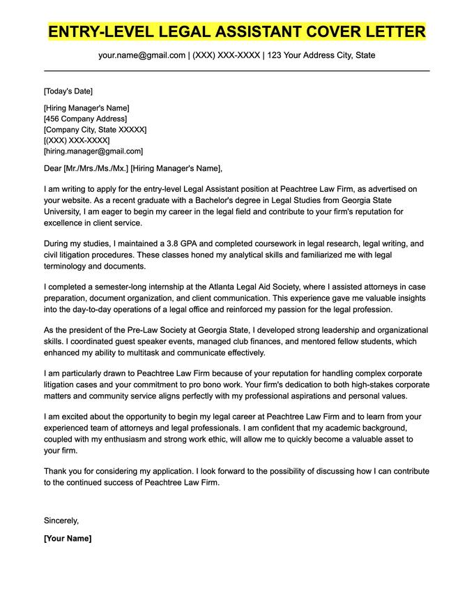Legal Assistant Cover Letter Example (Free Download)