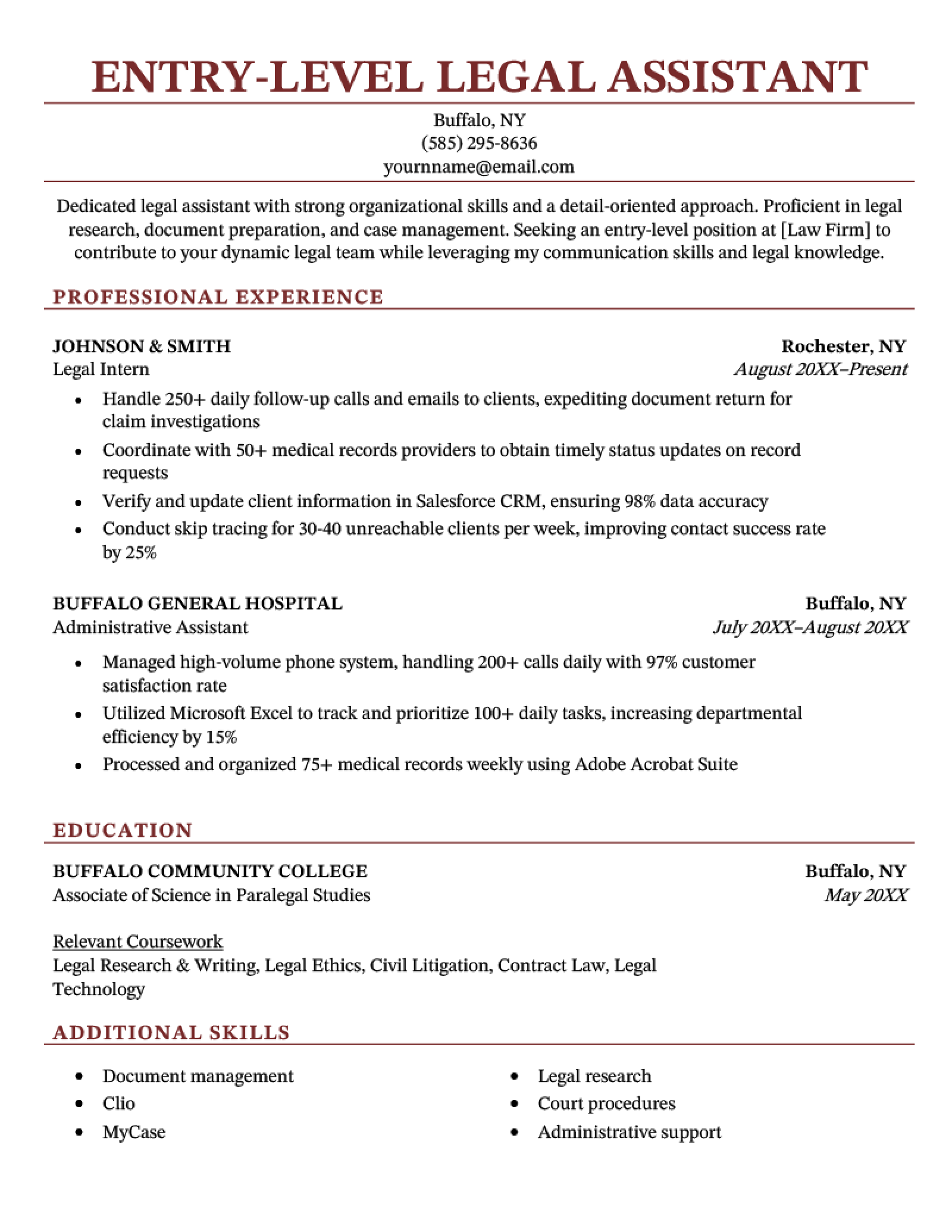 Legal Assistant Resume Examples, Template, & Guide for 2024