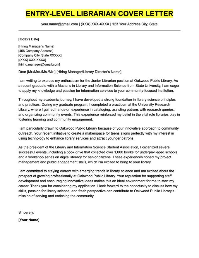 Librarian Cover Letter Example & Writing Tips