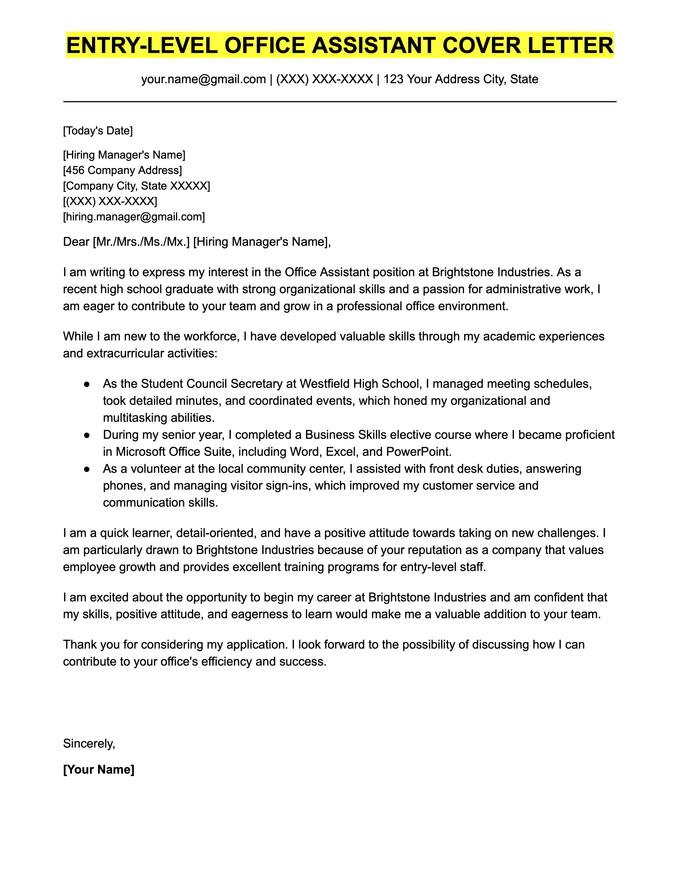 Office Assistant Cover Letter Example & Writing Tips