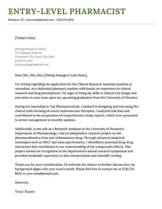 Pharmaceutical Rep Cover Letter