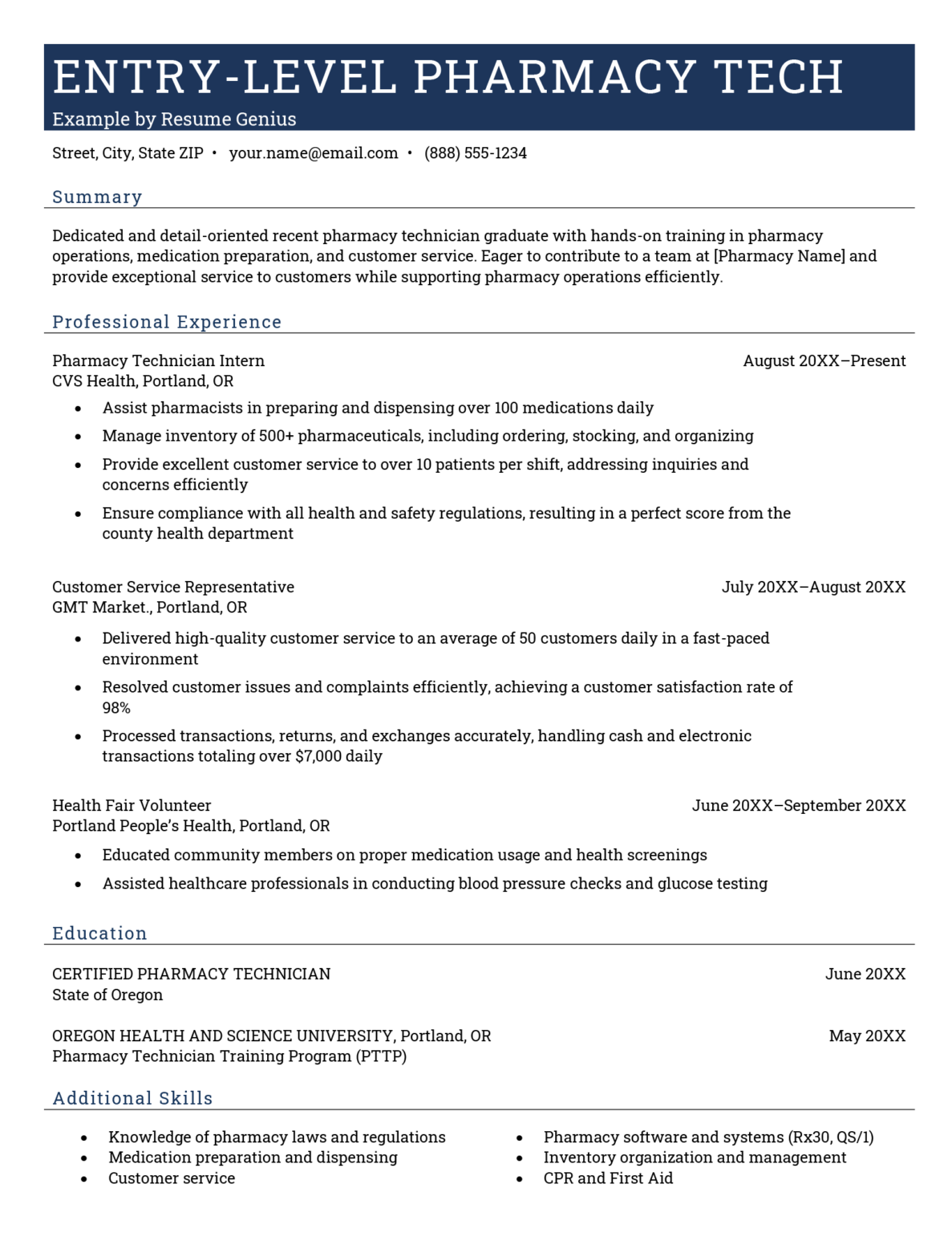 Pharmacy Technician Resume Example and Writing Tips for 2024