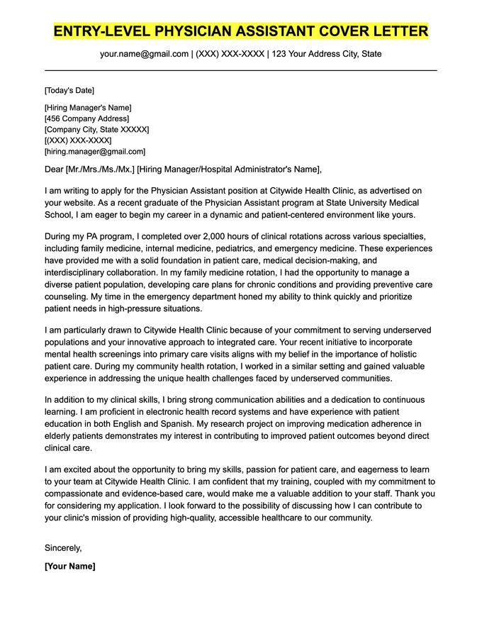 Physician Assistant Cover Letter Example & Tips