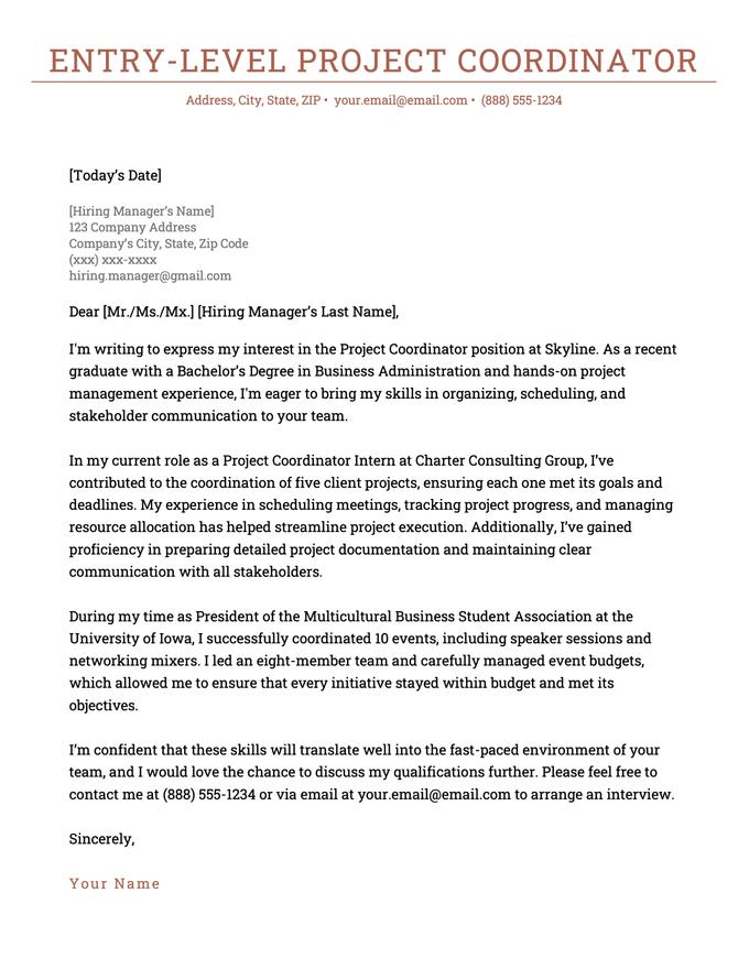 Project Coordinator Cover Letter Examples & Download