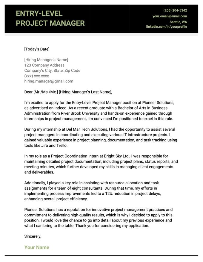 Project Manager Cover Letter Examples & Writing Tips