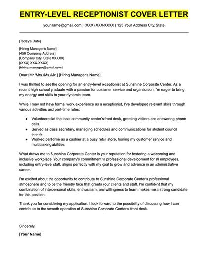 Receptionist Cover Letter Samples | Resume Genius