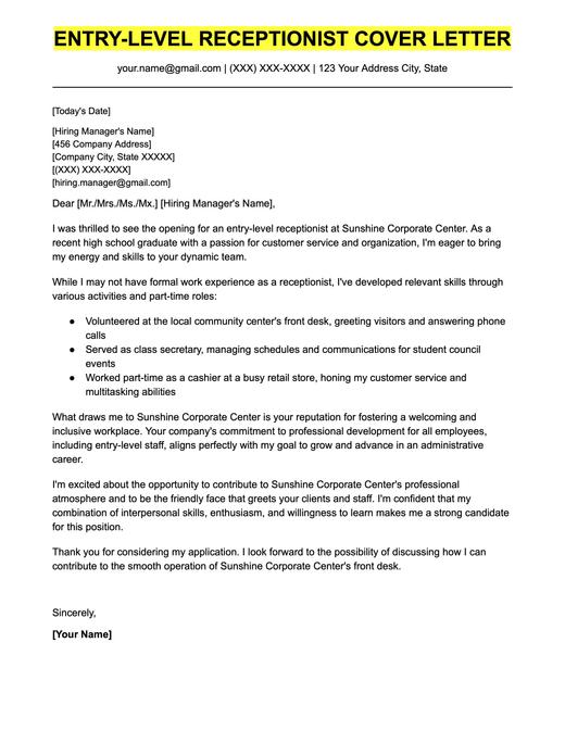 Receptionist Cover Letter Samples | Resume Genius