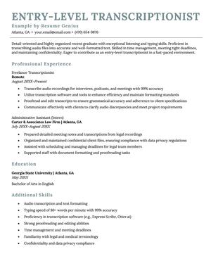 Transcriptionist Resume Examples & Template (Free Download)