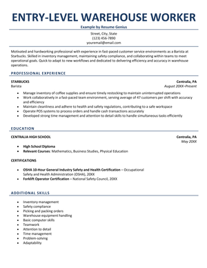 8 Free Warehouse Resume Examples & Writing Tips