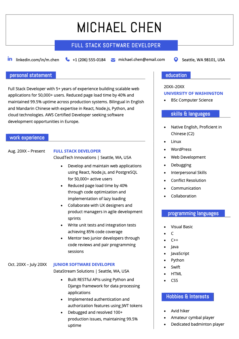 Europass CV: Template, Examples, & Writing Tips