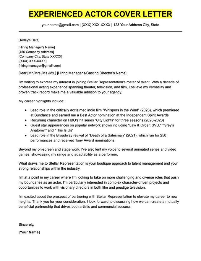 Acting Cover Letter Example & Tips