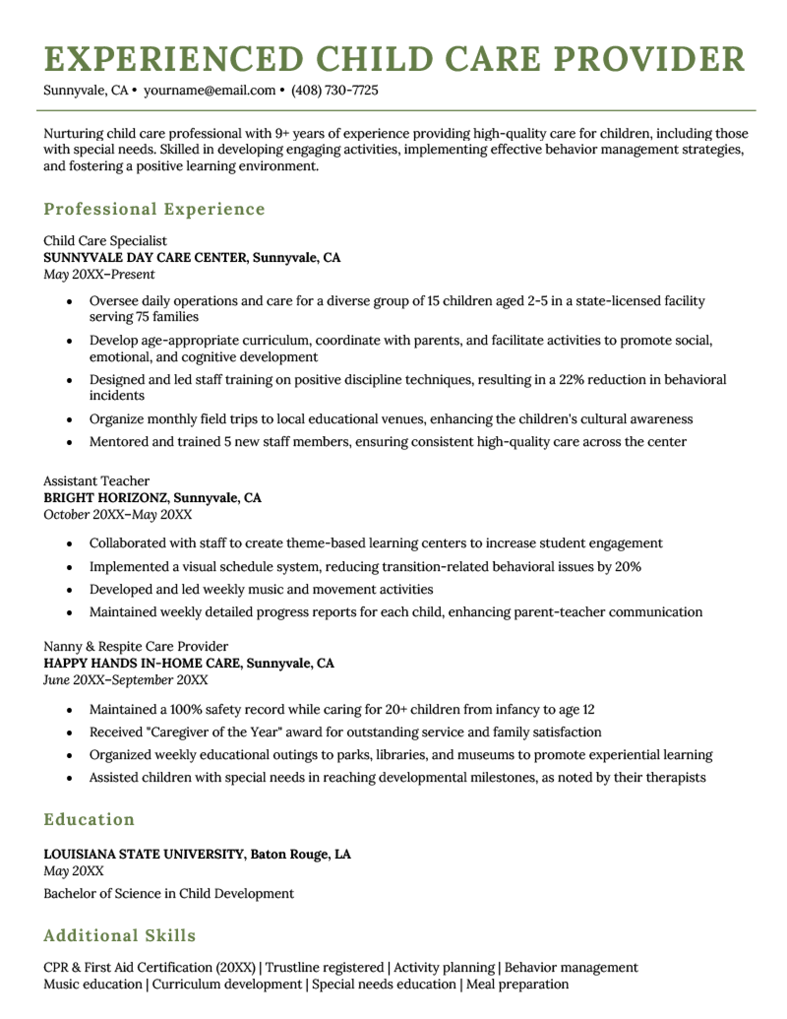 5 Child Care Resume Examples & Template for 2025