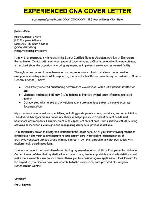 CNA Cover Letter Example & Tips