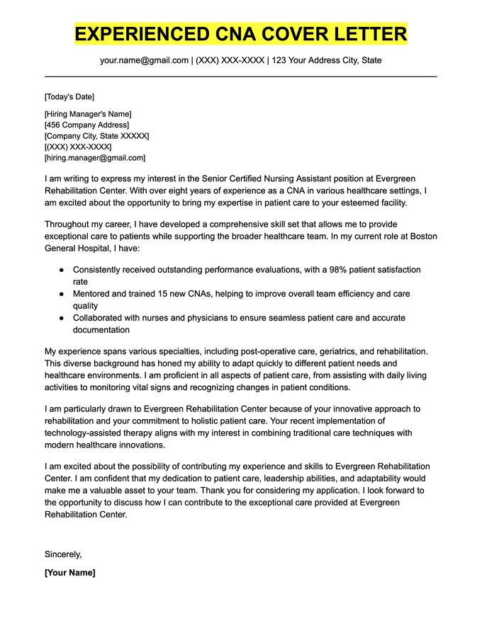 CNA Cover Letter Example & Tips