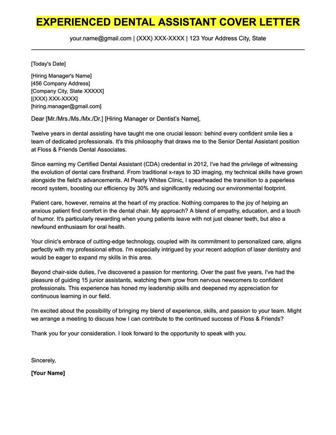 Dental Assistant Cover Letter Sample | Resume Genius