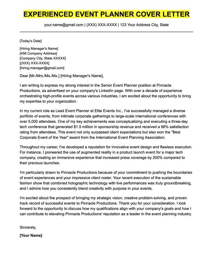 Event Planner Cover Letter [Sample to Download]