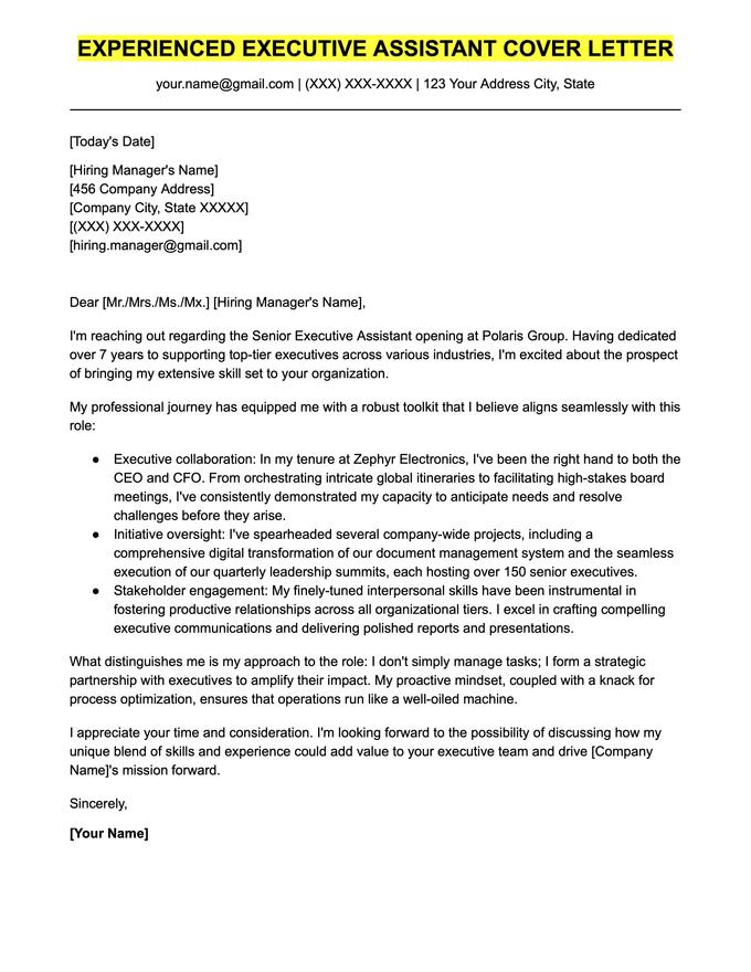 Executive Assistant Cover Letter (Examples & Tips)