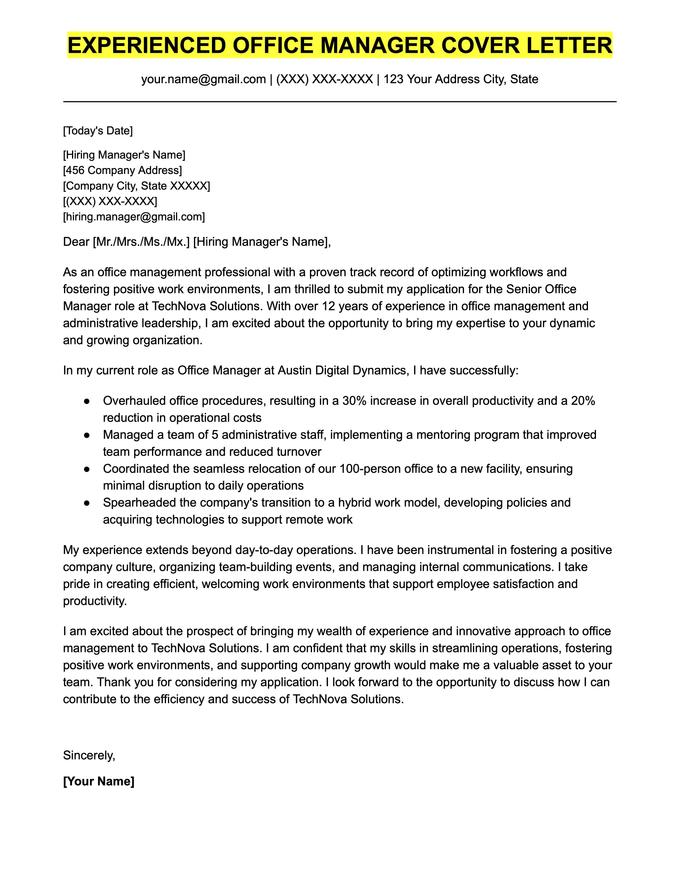 Office Manager Cover Letter (Example & Tips)