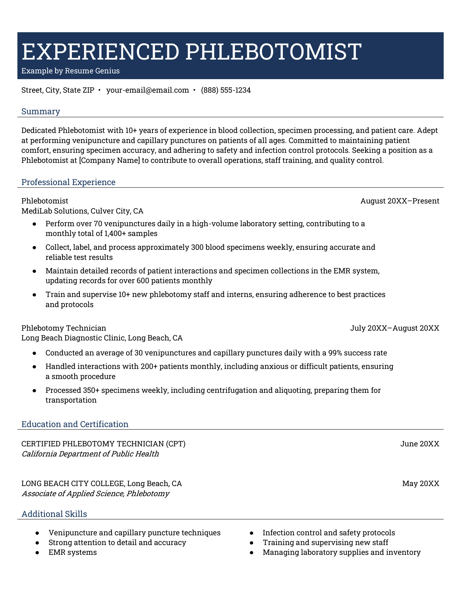 Phlebotomist Resume Examples and Writing Tips for 2024