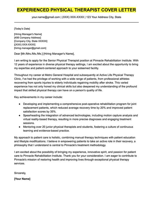 Physical Therapy Cover Letter | Sample & Template