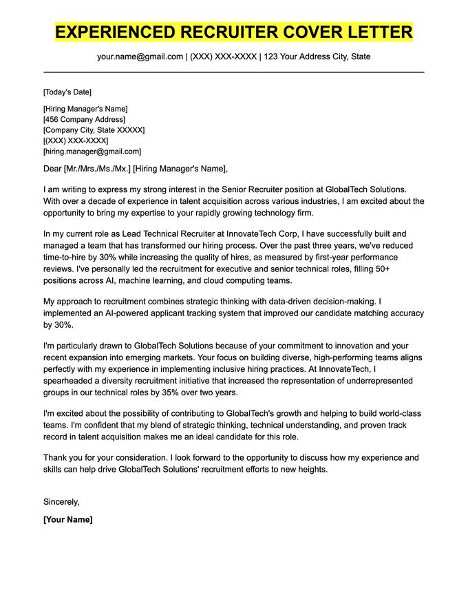 Recruiter Cover Letter Example & Template (Free Download)