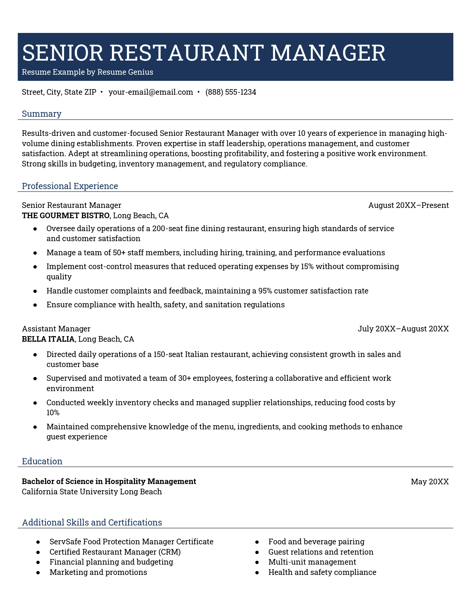 8 Restaurant Resume Examples and Writing Tips