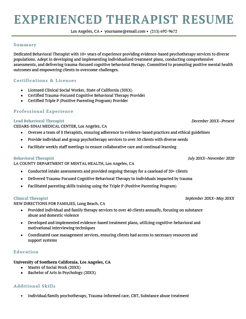 5 Therapist Resume Examples for 2024