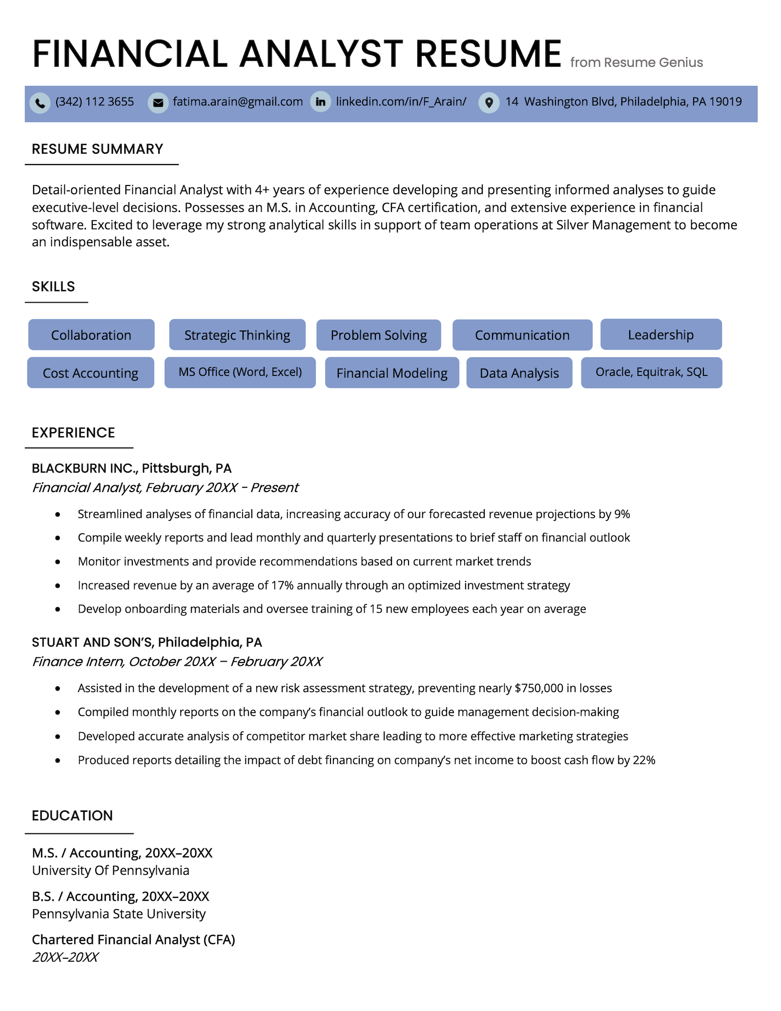 Financial Analyst Resume Examples (With Writing Guide)