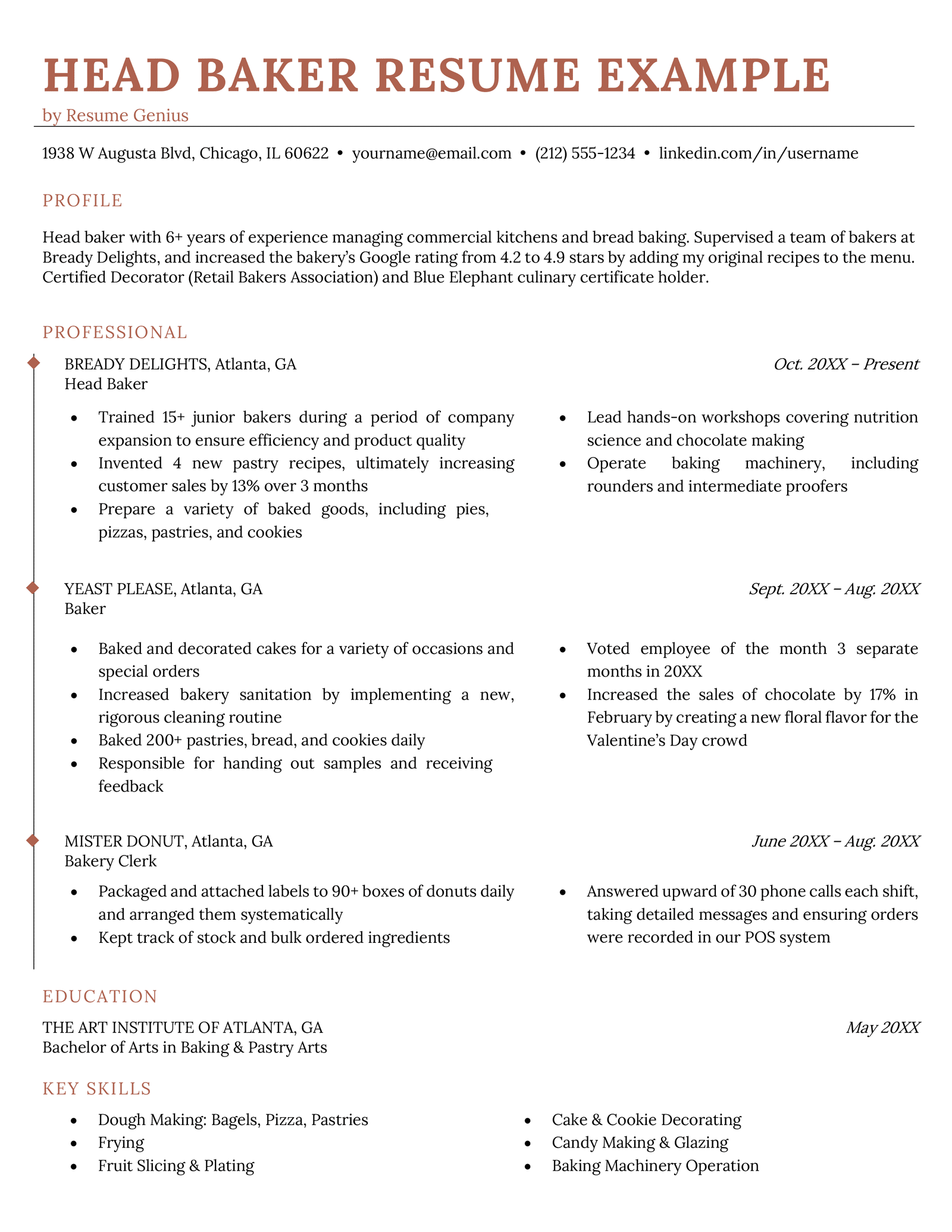 Baker Resume Examples for 2025 (with Writing Tips)