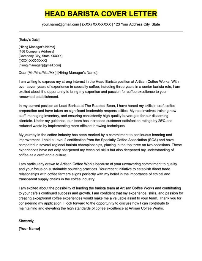 Barista Cover Letter Sample [Free Download] | Resume Genius