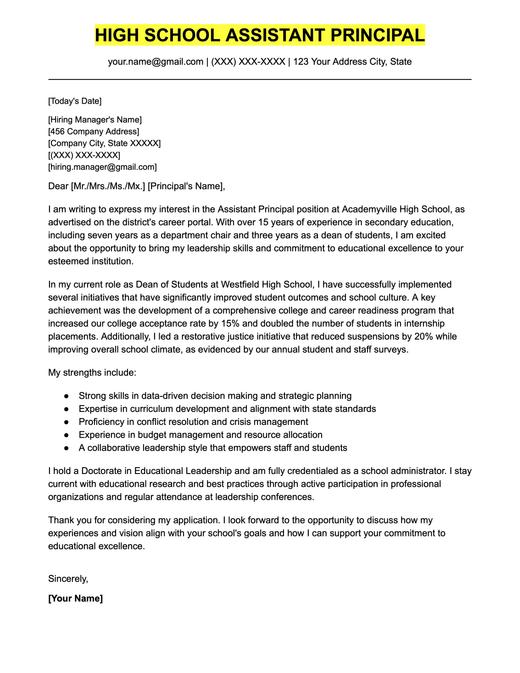 Cover Letter For Principal
