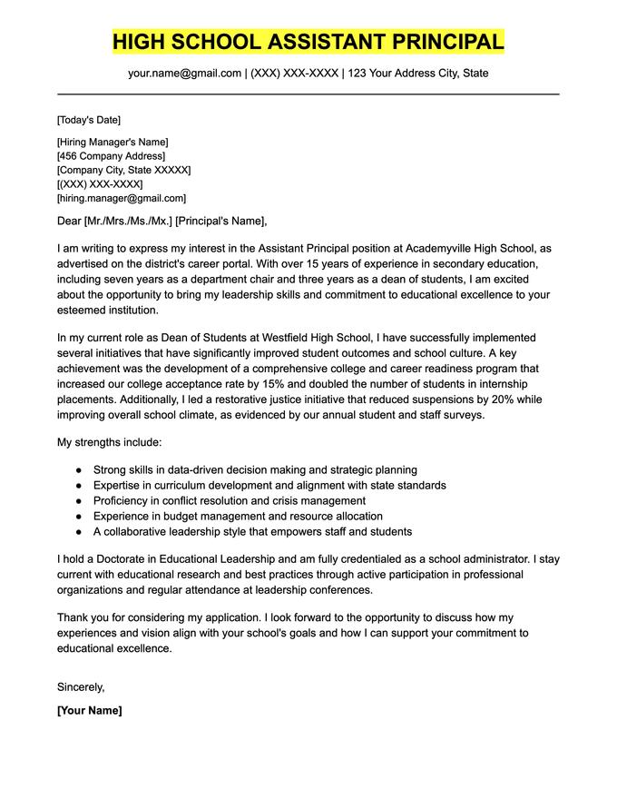 Assistant Principal Cover Letter Sample & Writing Tips