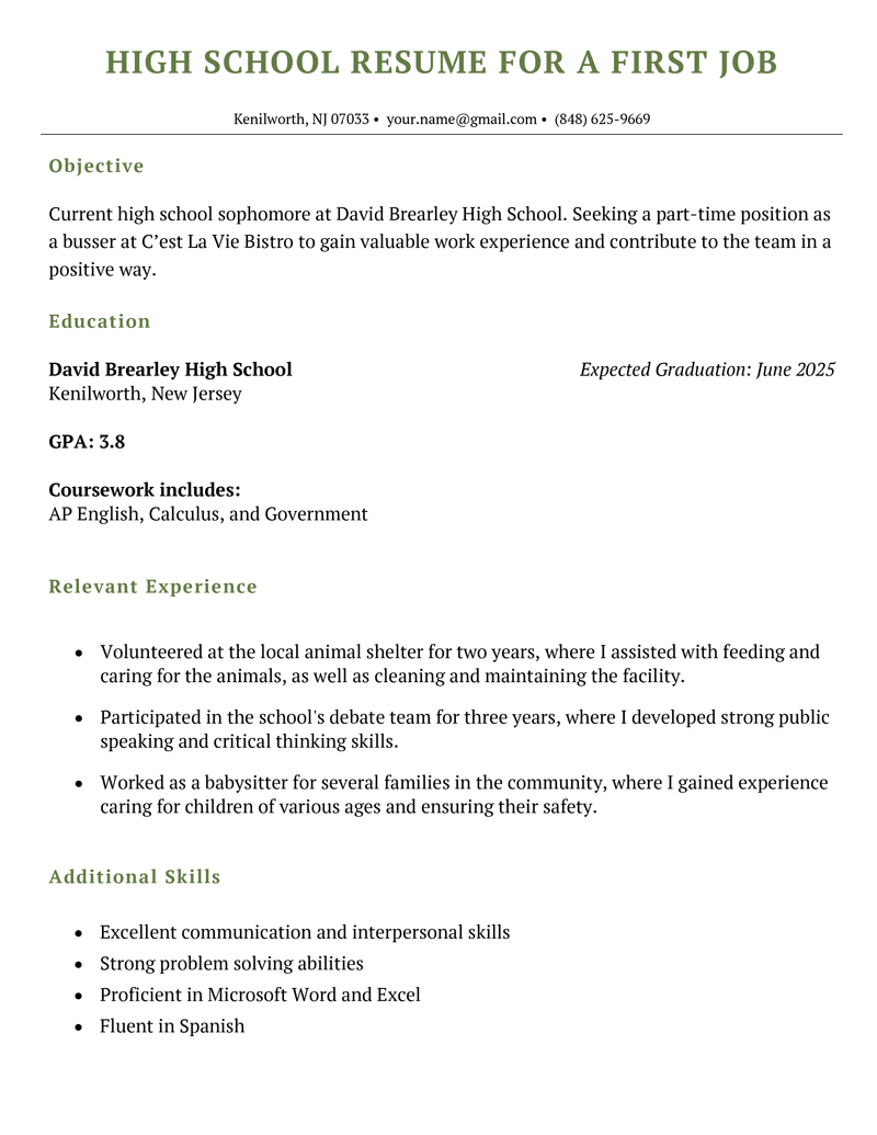Resume Examples Of High School Students At Sylvia Partington Blog