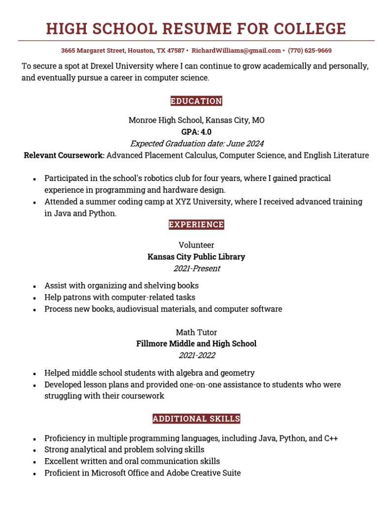 High School Resume Examples & Writing Tips