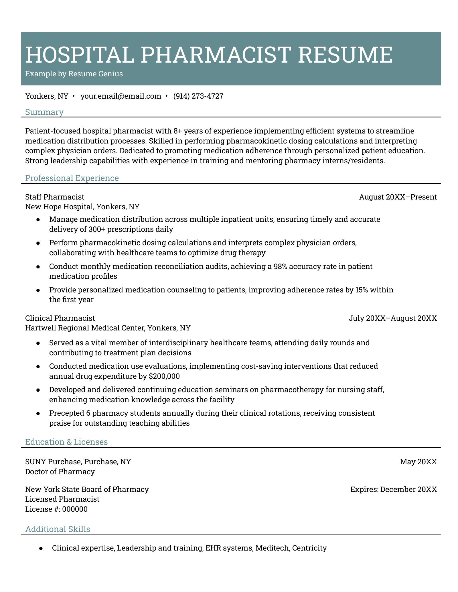 7 Pharmacist Resume Examples & Writing Guide for 2026
