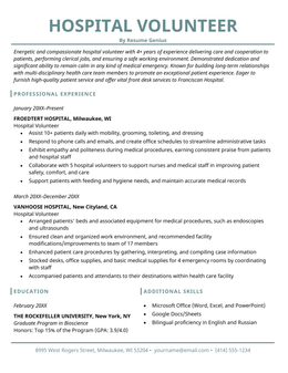 Hospital Volunteer Resume Sample How To Write