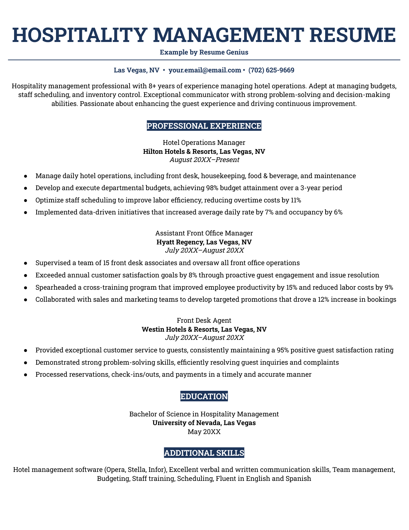 Hospitality Resume Examples & Writing Guide for 2025