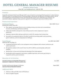 Hotel General Manager Resume Sample 20 Skills To List
