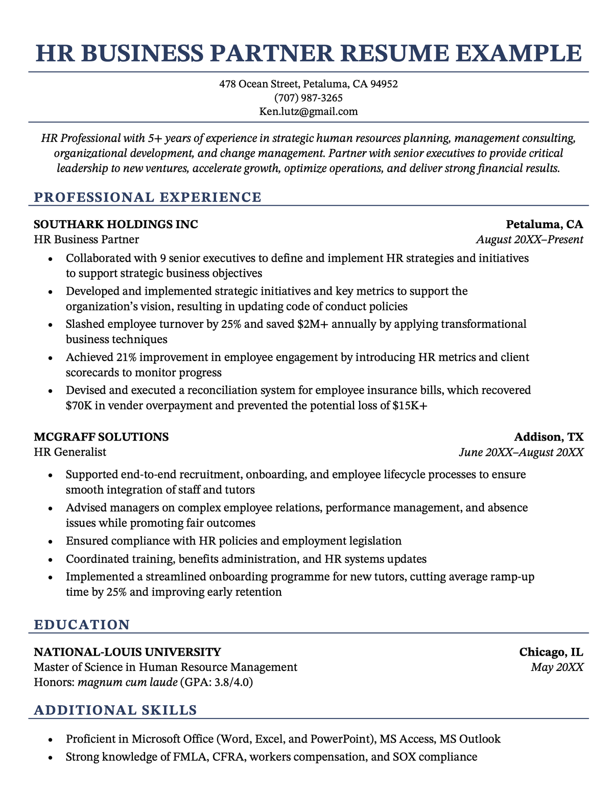 HR Business Partner Resume - Samples & 14 Skills to List