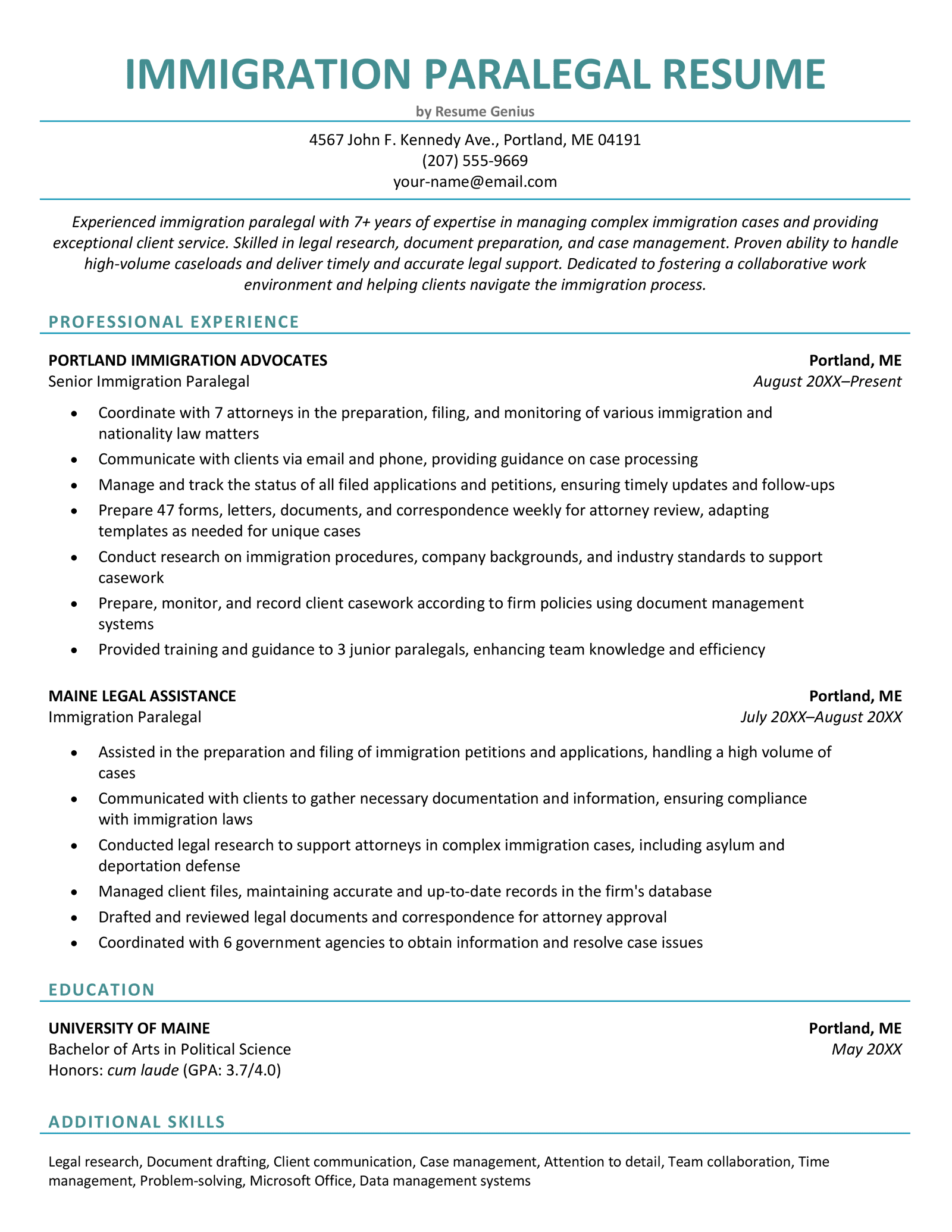 7 Paralegal Resume Examples & Template for 2026